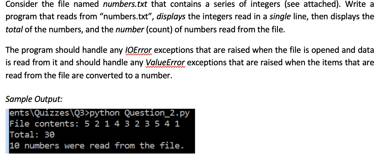 Solved Consider the file named numbers.txt that contains a | Chegg.com