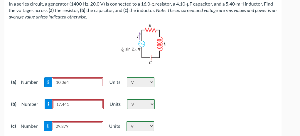 Solved In a series circuit, a generator (1400 Hz, 20.0 V) is | Chegg.com