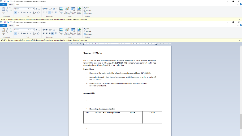 Solved = 1 Assignment (Accoubngt-100-WordPad Fic Home View | Chegg.com