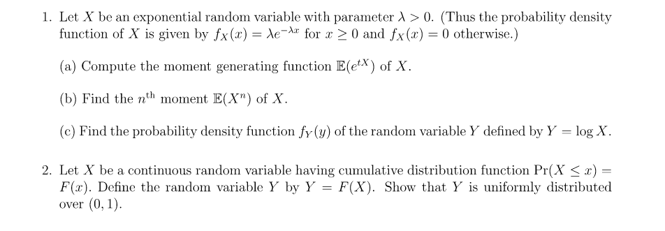 Solved 1 Let X Be An Exponential Random Variable With