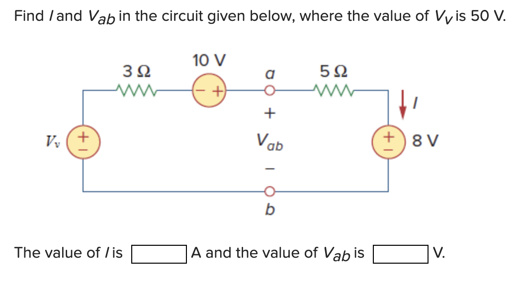 Solved Find / and Vab in the circuit given below, where the | Chegg.com