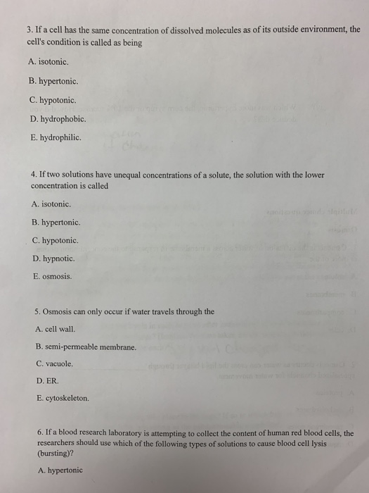 Solved 3 If A Cell Has The Same Concentration Of Dissolved Chegg