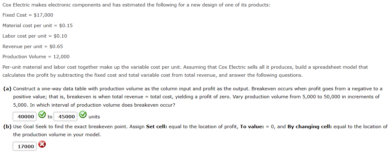 Solved Cox Electric makes electronic components and has | Chegg.com