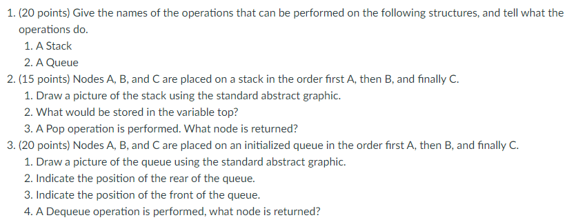 Solved 1. (20 points) Give the names of the operations that | Chegg.com