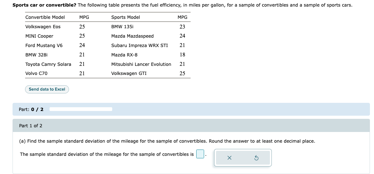 Solved PART TWO: Find the sample standard deviation of the | Chegg.com