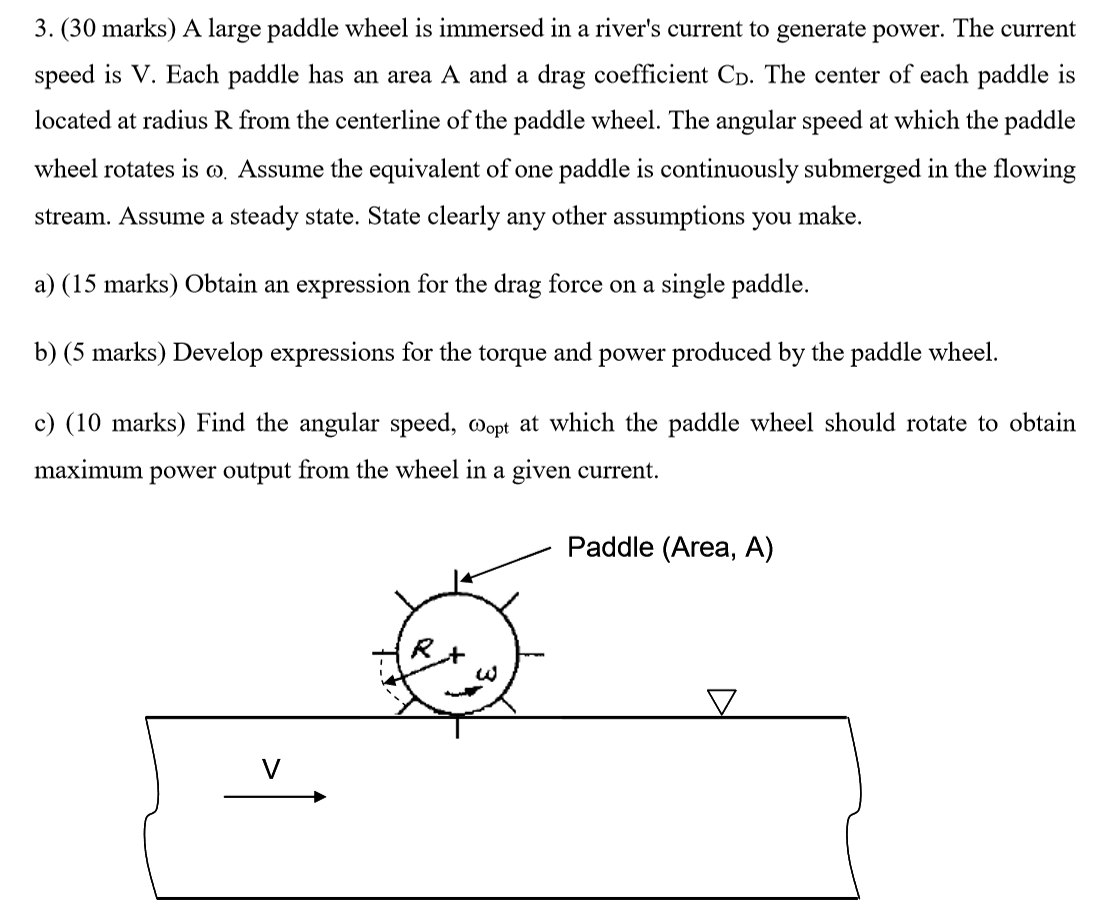 3. (30 ﻿marks) ﻿A large paddle wheel is immersed in a | Chegg.com