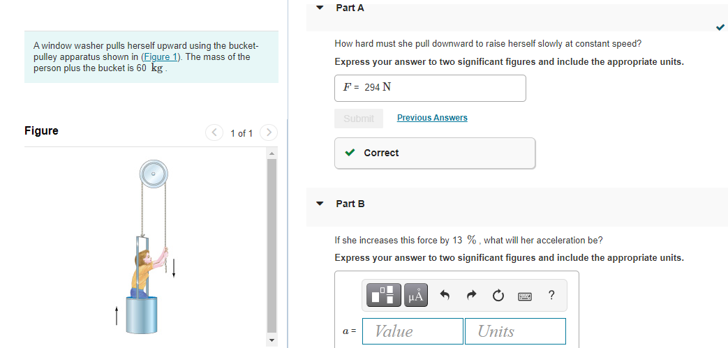 Solved Part A A window washer pulls herself upward using the | Chegg.com