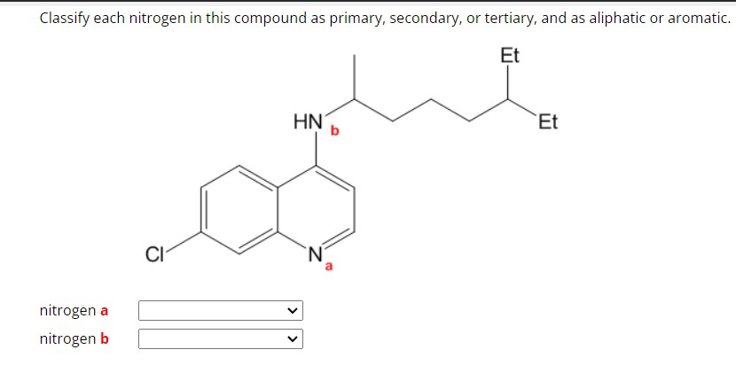 Solved Classify each nitrogen in this compound as primary, | Chegg.com