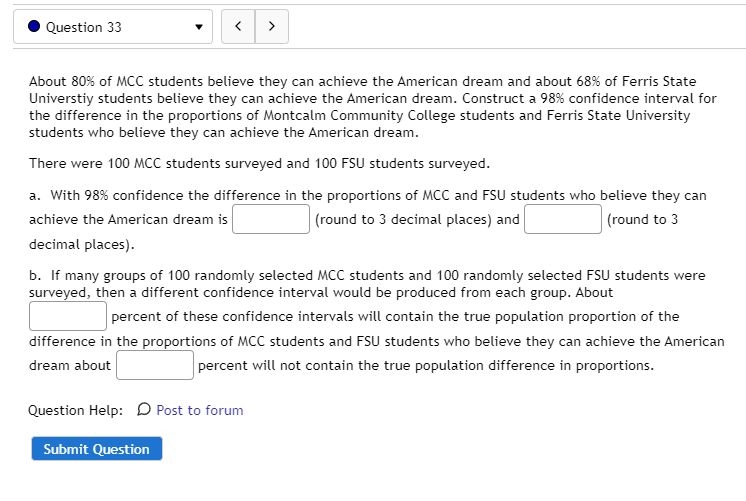Solved Question 33 About 80% of MCC students believe they | Chegg.com