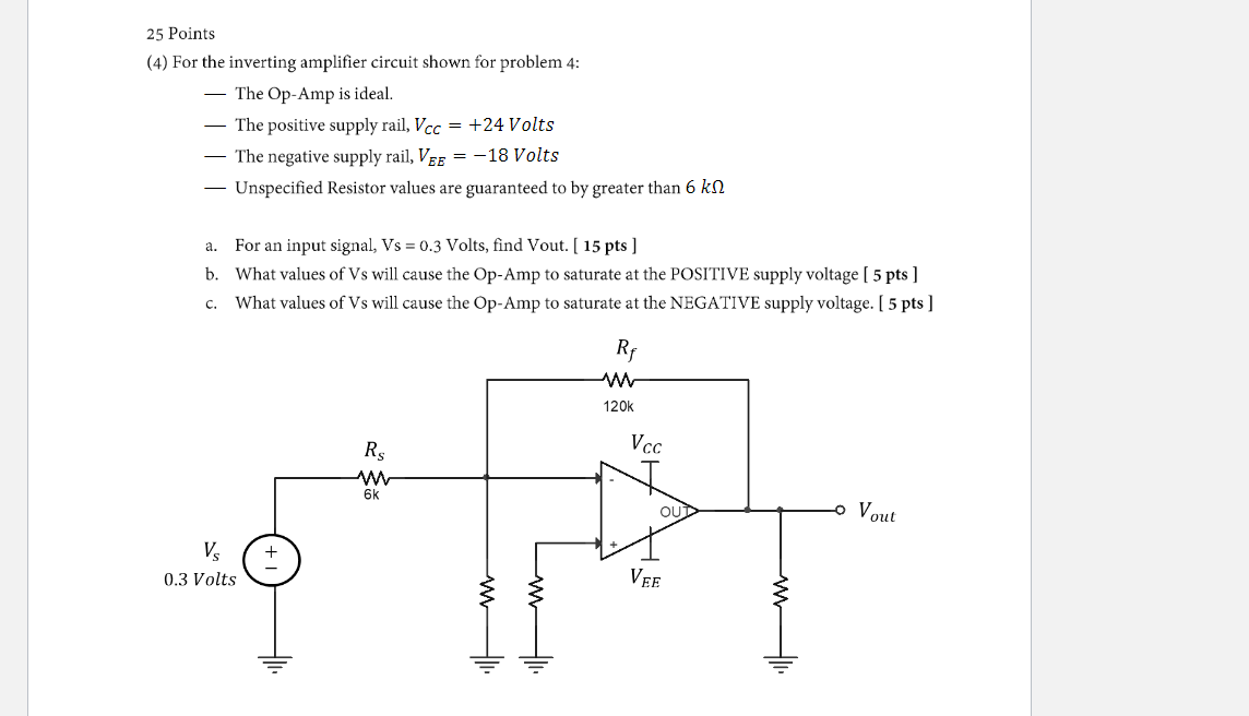 Solved 25 Points (4) For the inverting amplifier circuit | Chegg.com