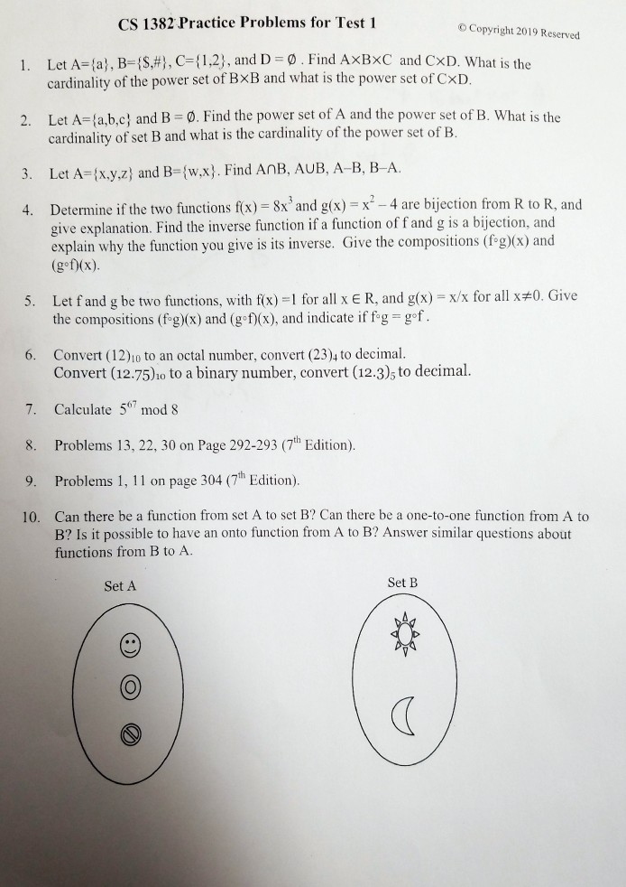 Solved CS 1382 Practice Problems for Test 1 © Copyright 2019 | Chegg.com