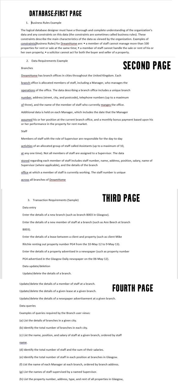 Solved DATABASE:FIRST PAGE 1. Business Rules Example The | Chegg.com