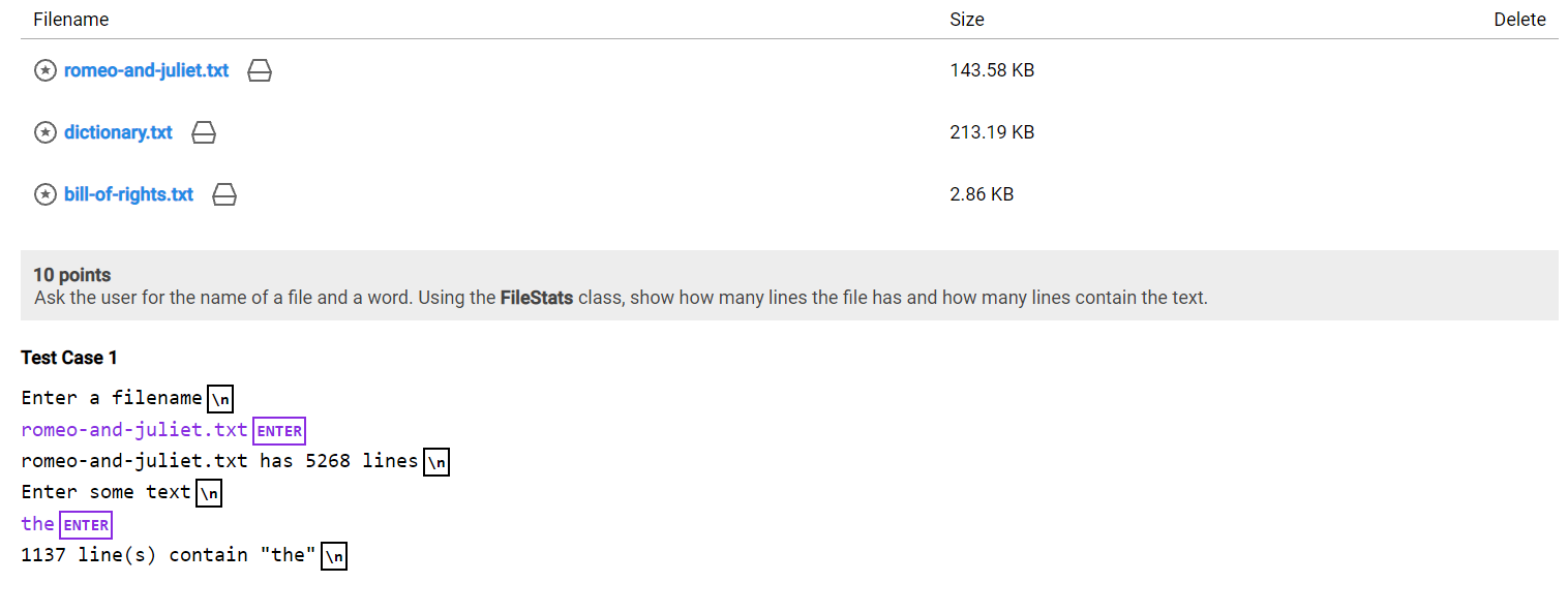 Solved Filename Size Delete romeo-and-juliet.txt 143.58 KB | Chegg.com