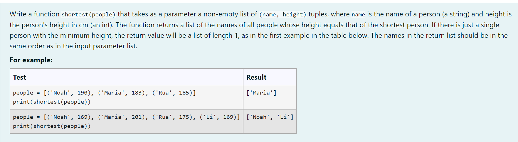 Solved a Write a function shortest(people) that takes as a | Chegg.com