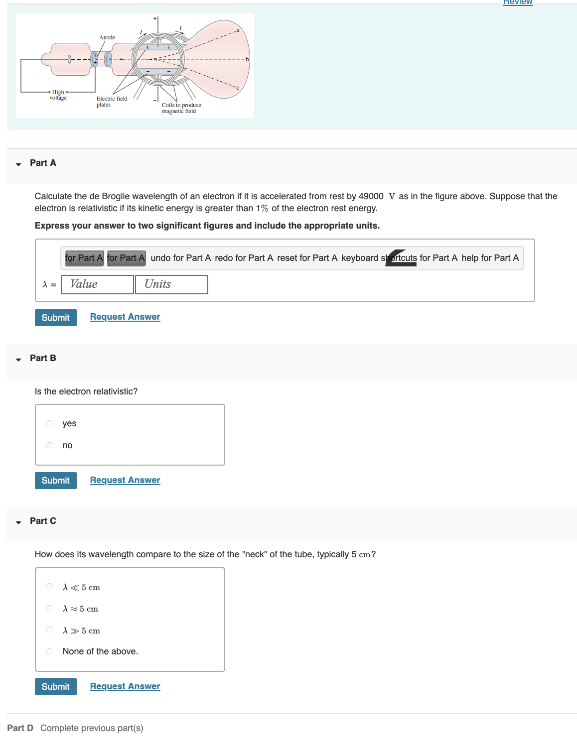 Solved Part ACalculate the de ﻿Broglie wavelength of an | Chegg.com