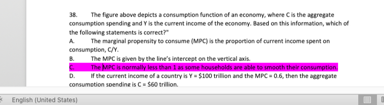 Solved by an EXPERT 38. ﻿The figure above depicts a consumption function | Chegg.com