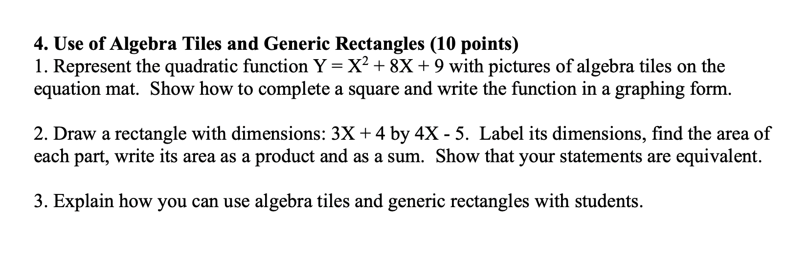 Solved 4. Use of Algebra Tiles and Generic Rectangles (10 | Chegg.com
