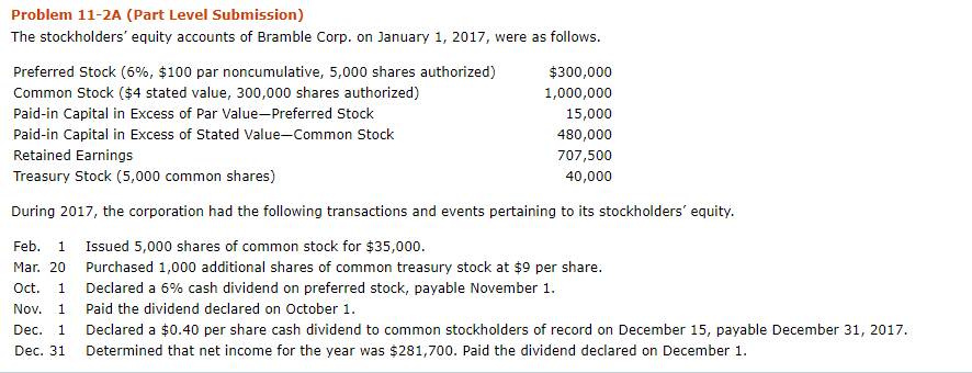 Solved Problem 11-2A (Part Level Submission) The | Chegg.com