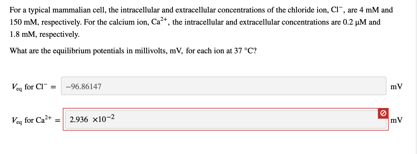Solved For a typical mammalian cell, the intracellular and | Chegg.com