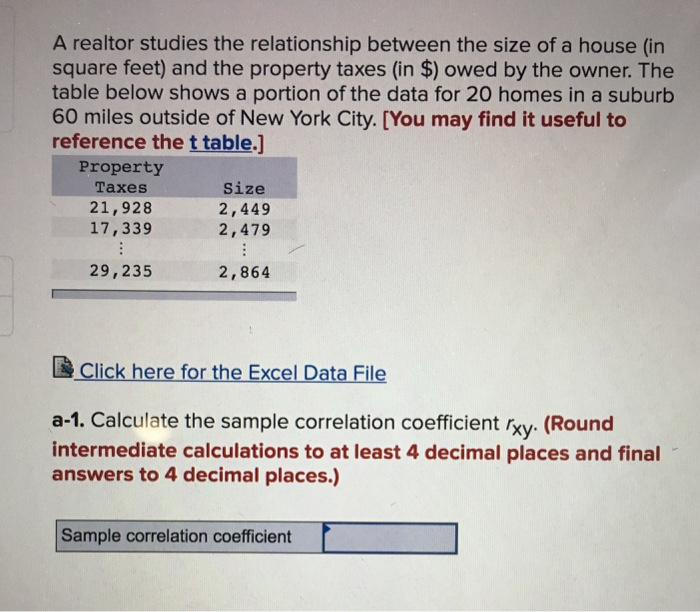 Solved A realtor studies the relationship between the size | Chegg.com