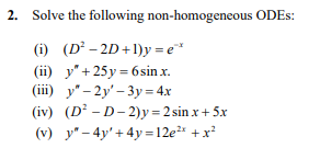 Solved Solve the following non-homogeneous ODEs: (i) | Chegg.com