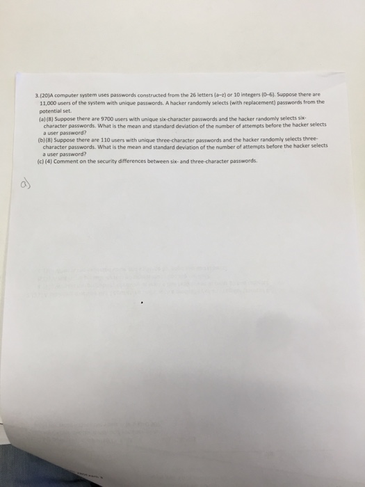 Solved 3.(20JA computer system uses passwords constructed | Chegg.com