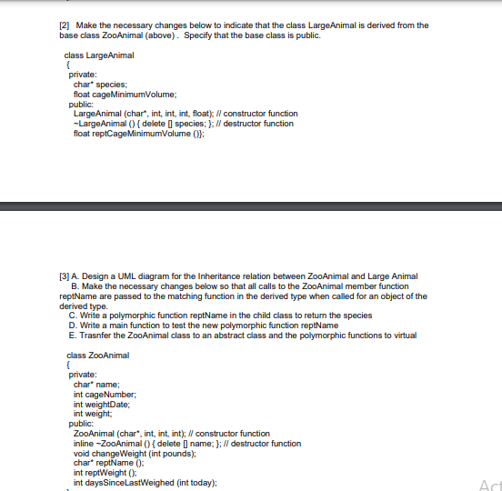 [1] The ZooAnimal class definition below is missing a | Chegg.com
