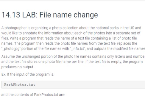 Solved 14.13 ﻿LAB: File name changeA photographer is | Chegg.com