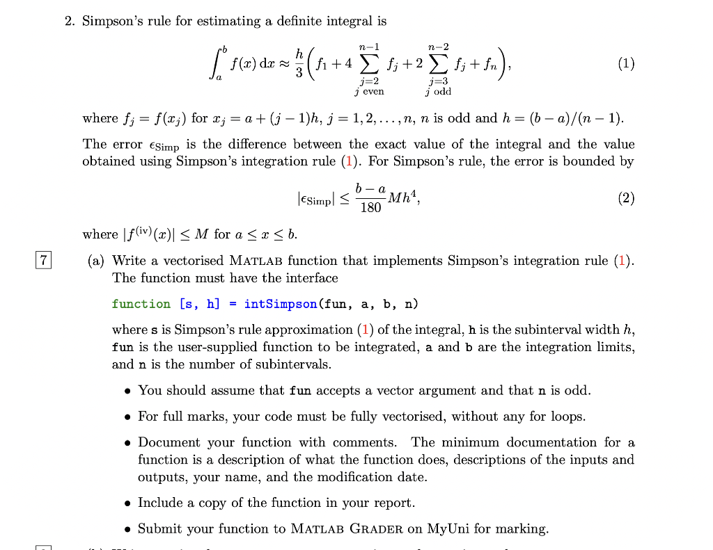 2. Simpson's rule for estimating a definite integral | Chegg.com