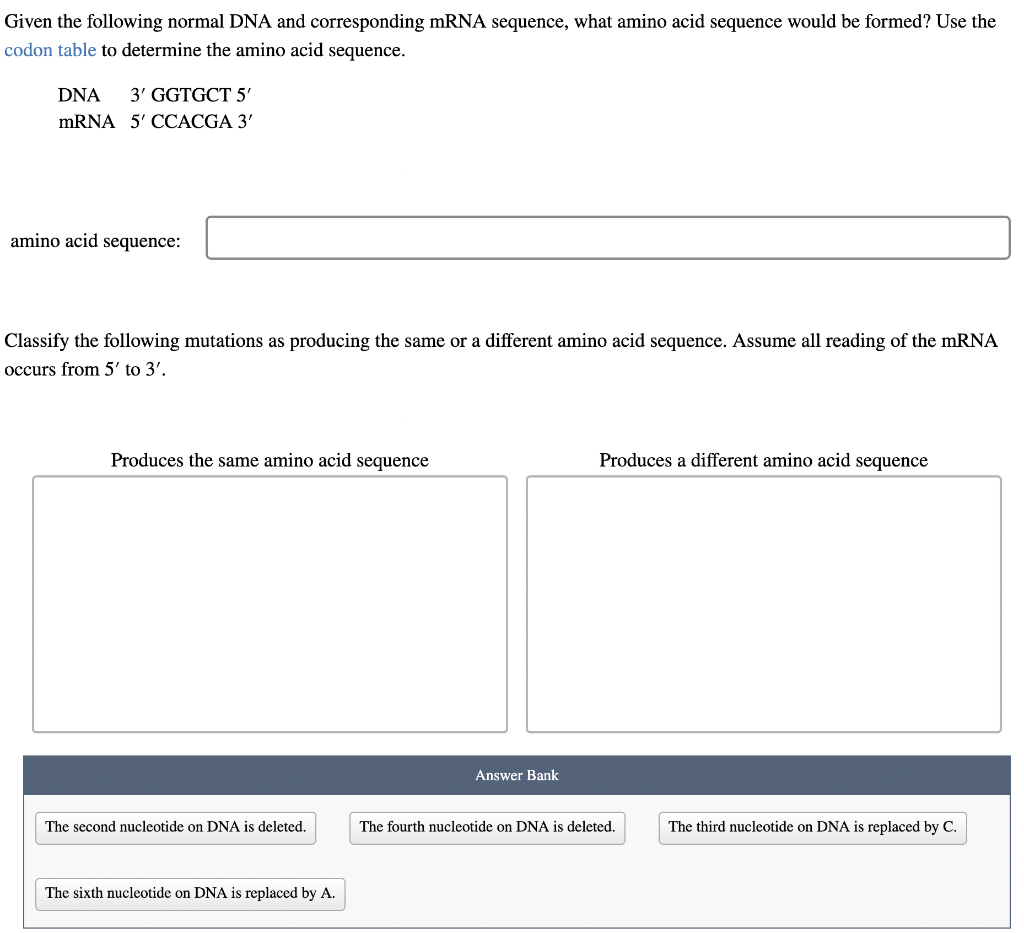 Solved Given the following normal DNA and corresponding mRNA | Chegg.com