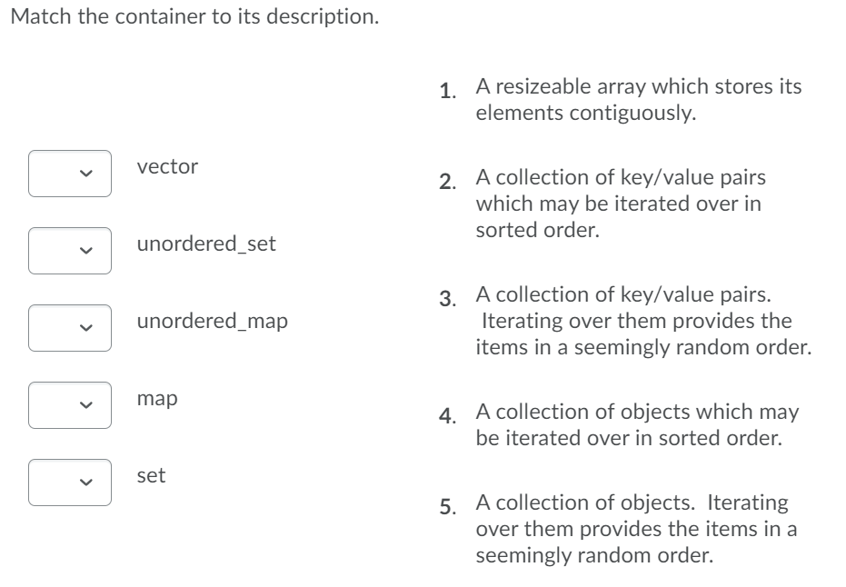 Solved Match the container to its description. 1. A | Chegg.com