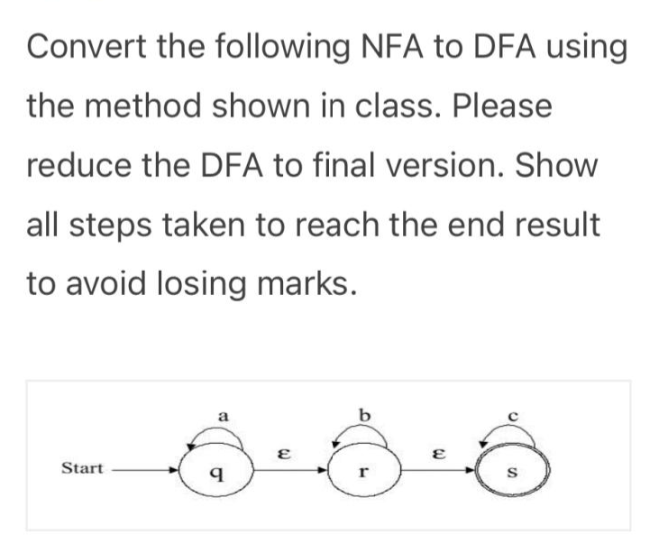 Solved Convert the following NFA to DFA using the method | Chegg.com