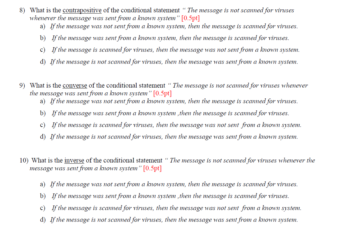 Solved What is the contrapositive of the conditional | Chegg.com