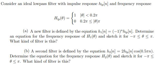Solved Consider an ideal lowpass filter with impulse | Chegg.com
