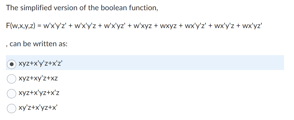 Solved The simplified version of the boolean function, | Chegg.com