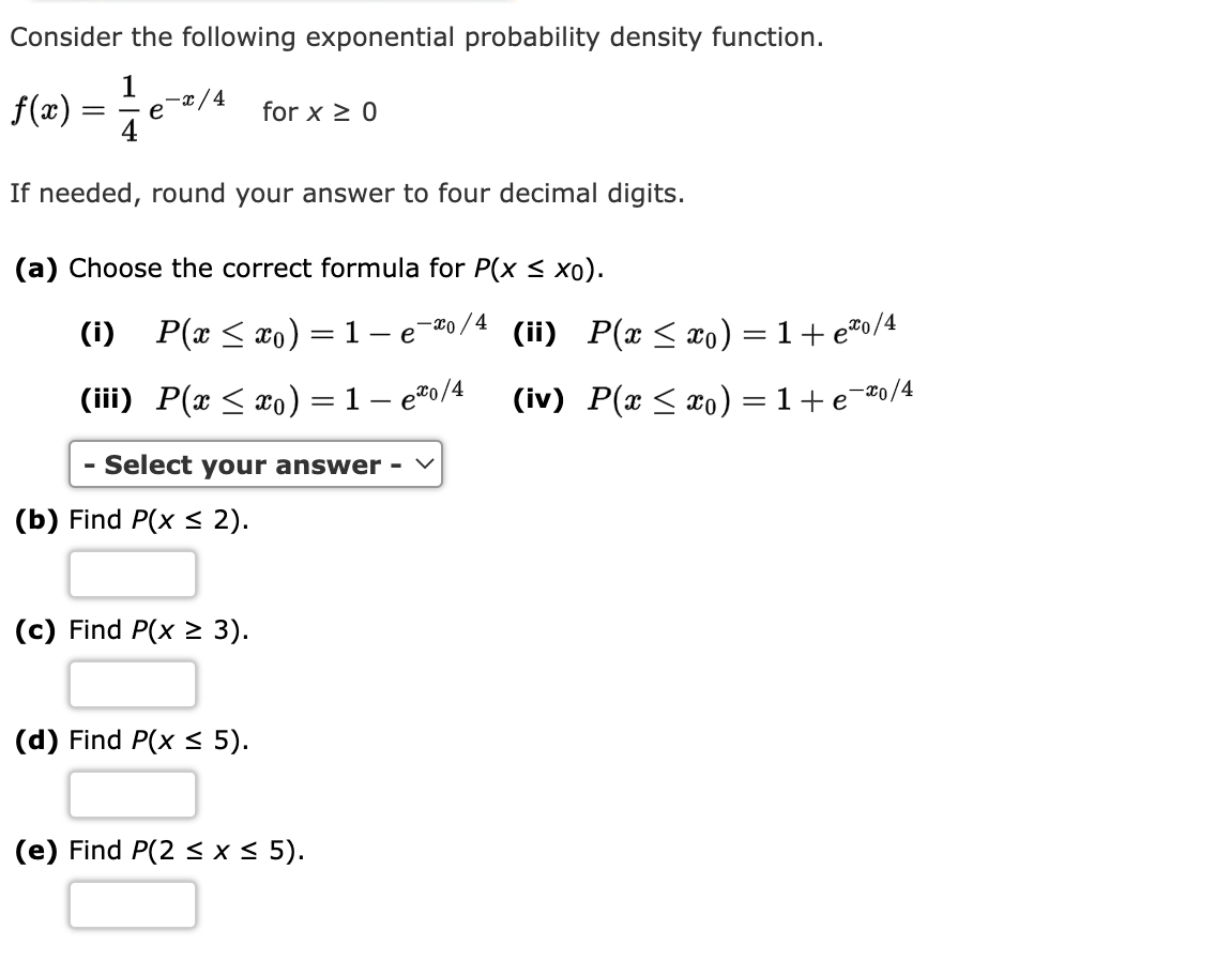 Solved Consider the following exponential probability | Chegg.com