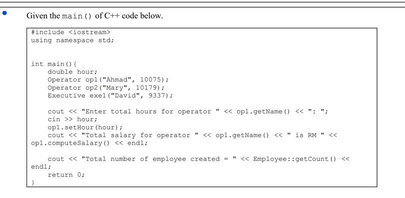 Solved The member methods of class Employee: The class | Chegg.com