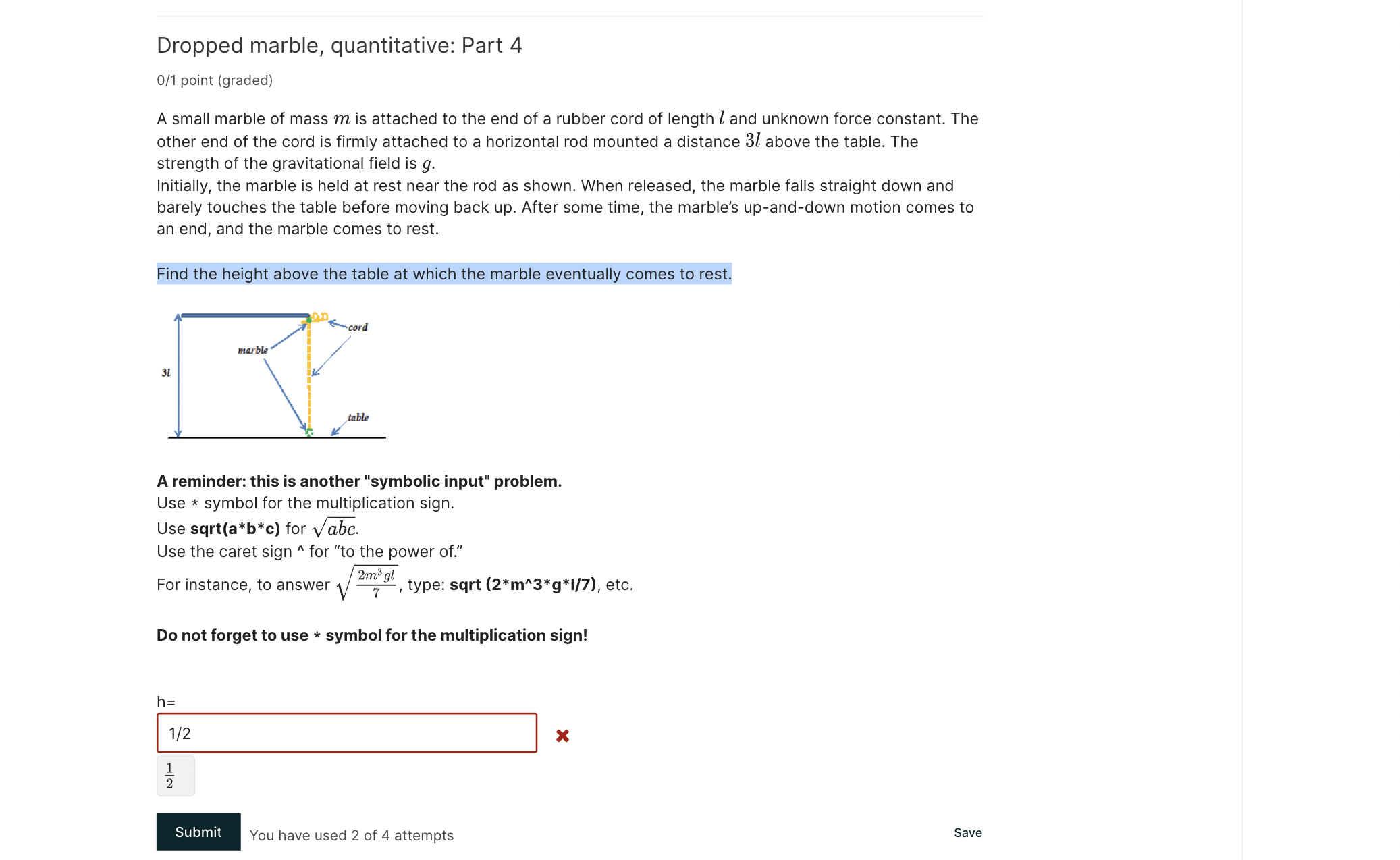 Solved Dropped marble, quantitative: Part 4 0/1 point | Chegg.com