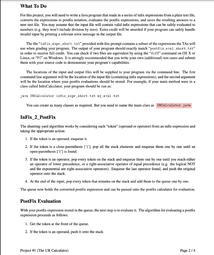 Solved The URCalculator For this project, you need to | Chegg.com