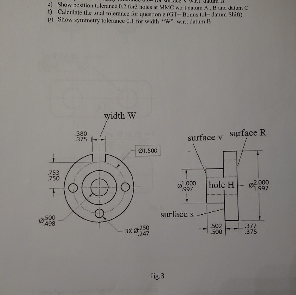 Solved e) Show position tolerance 0.2 for3 holes at MMC | Chegg.com