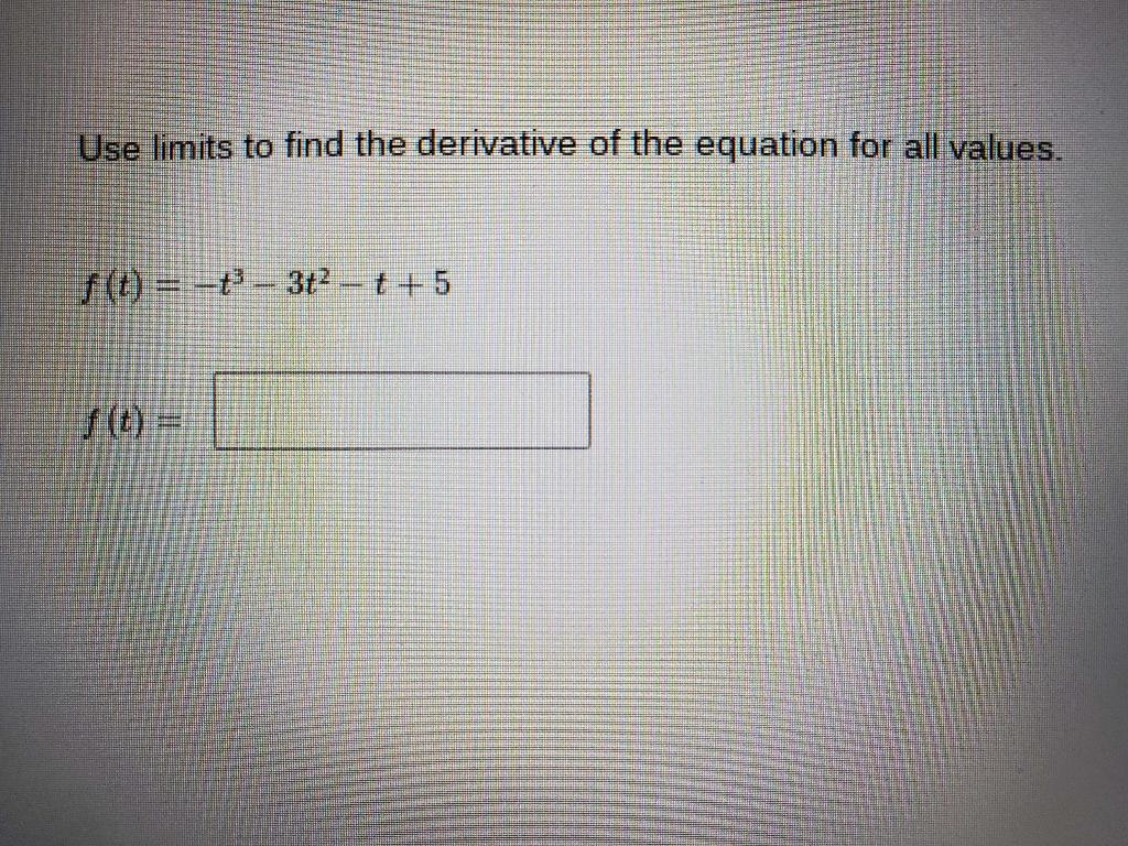 [Solved]: Use limits to find the derivative of the equatio