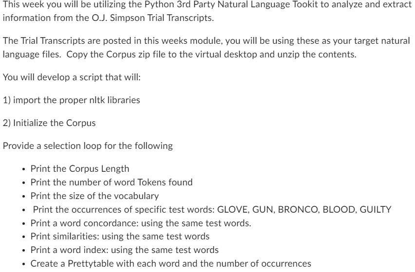 Solved information from the O.J. Simpson Trial Transcripts. | Chegg.com
