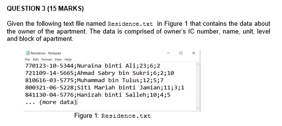 Solved QUESTION 3 (15 MARKS) Given the following text file | Chegg.com