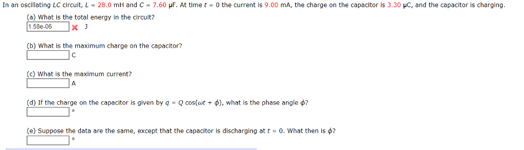 Solved In an oscillating LC circuit, L = 28.0 mH and C = | Chegg.com