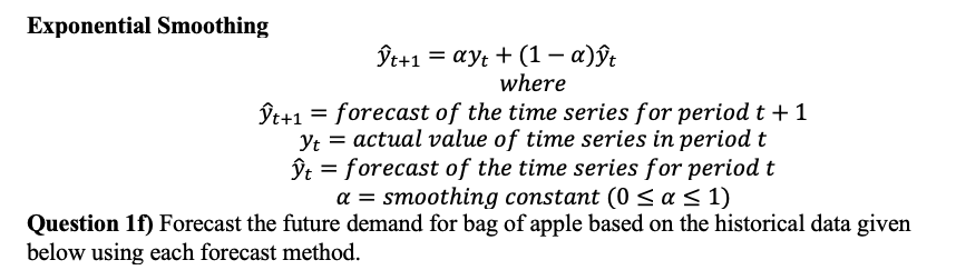 Solved Exponential Smoothing y^t+1=αyt+(1−α)y^t where y^t+1= | Chegg.com