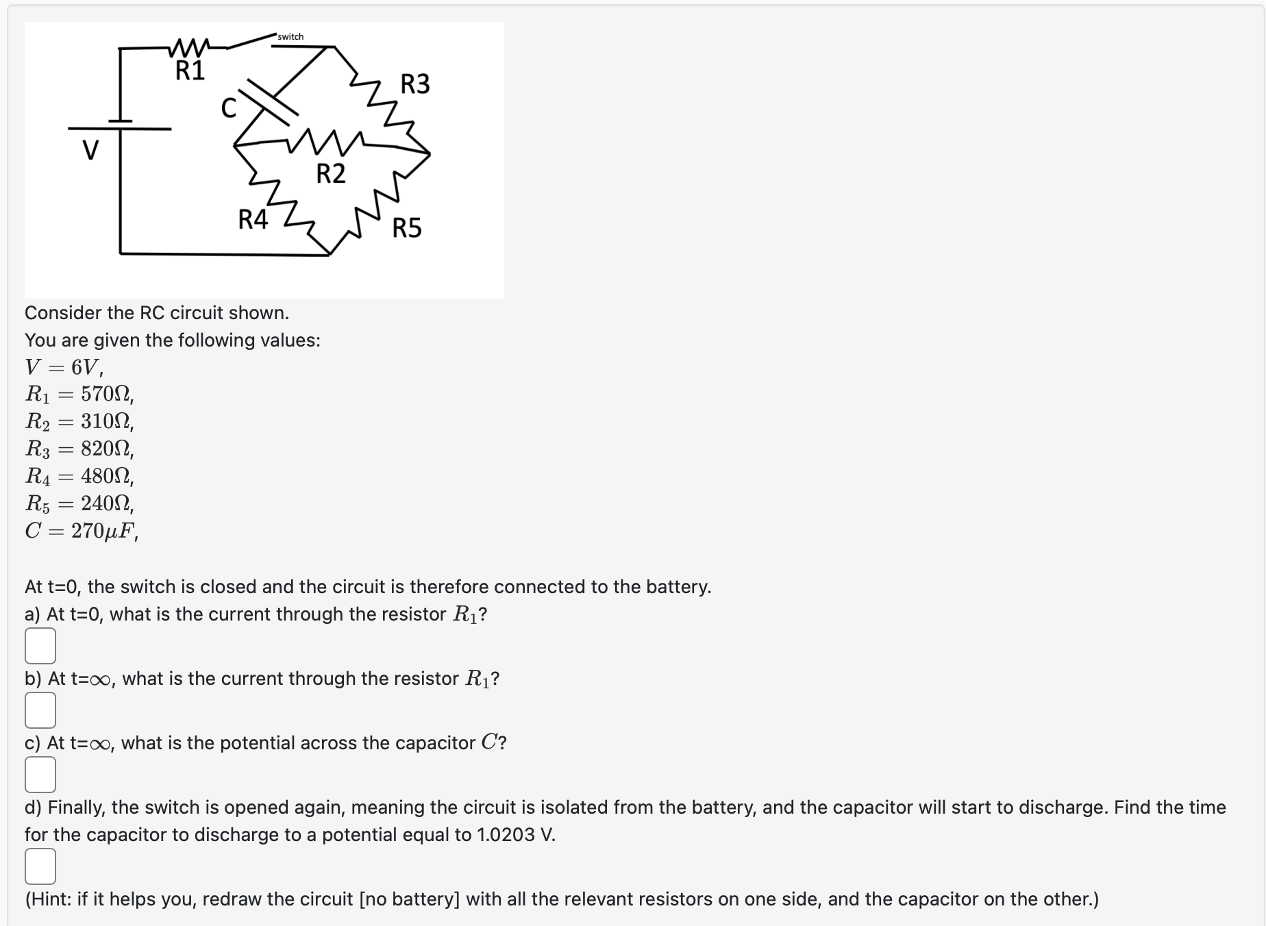 Solved Consider the RC ﻿circuit shown.You are given the | Chegg.com