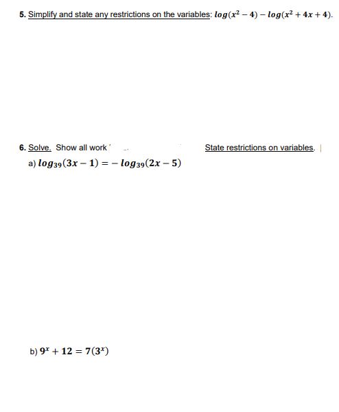 Solved Please solve allSimplify and state any restrictions | Chegg.com
