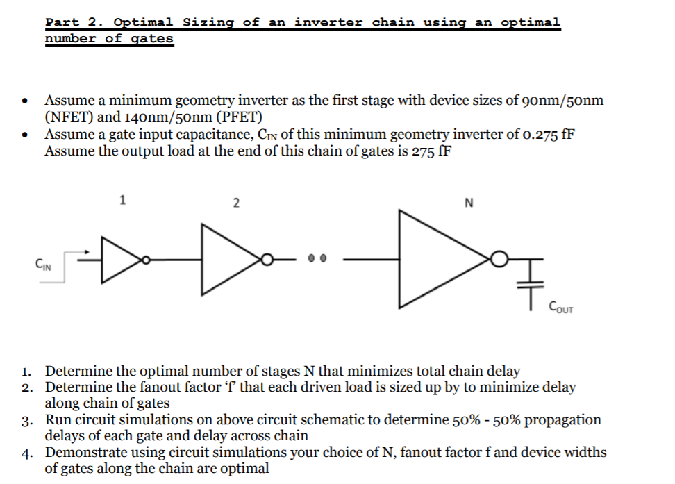 Part 2. Optimal Sizing of an inverter chain using an | Chegg.com