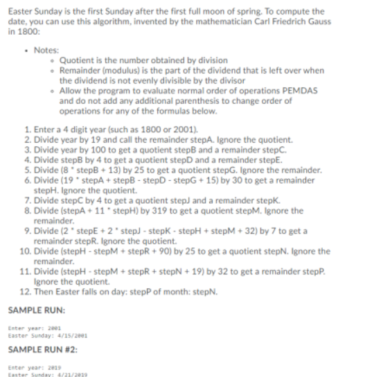 Solved Easter Sunday is the first Sunday after the first | Chegg.com