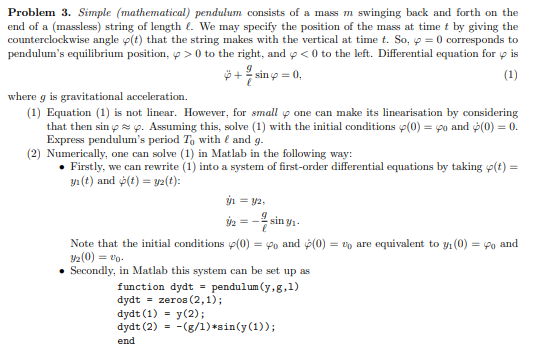 Solved Problem 3. Simple (mathematical) pendulum consists of | Chegg.com